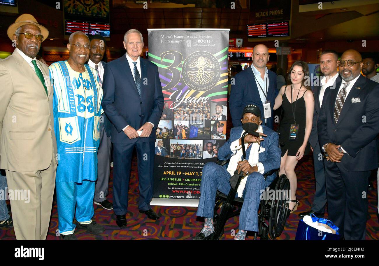 LOS ANGELES, CA - APRIL 30: George Finley, Ayuko Babu, Dr. Dick Barnett ...
