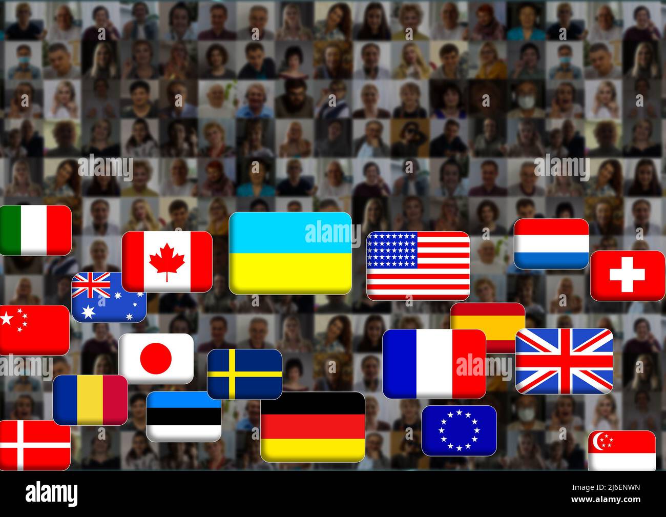Ukrainian flags placed on flags of the world. Ukraine crisis and ...