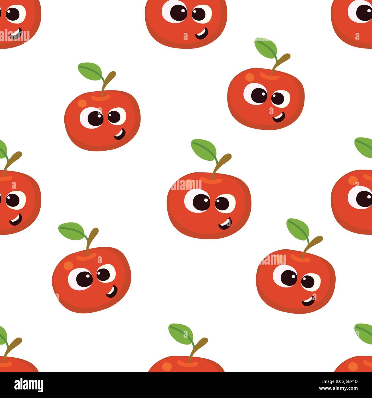 Fruit baby cartoon seamless pattern. Apple character with cute face pattern. Food background for ...