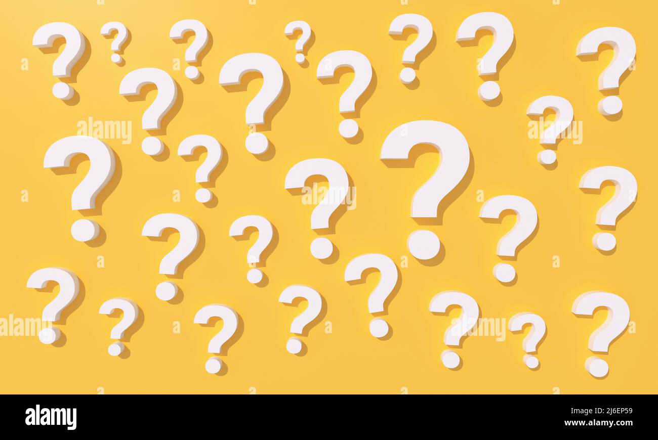 Many Questions mark on yellow studio background. 3d rendering Stock ...