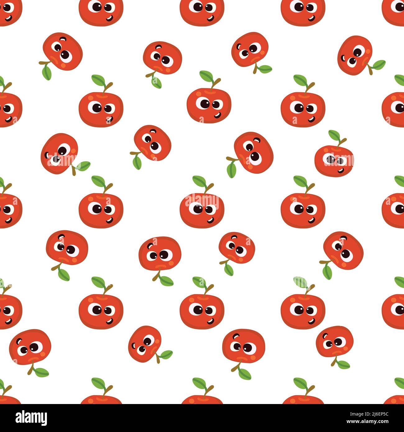 Fruit baby cartoon seamless pattern. Apple character with cute face pattern. Food background for ...