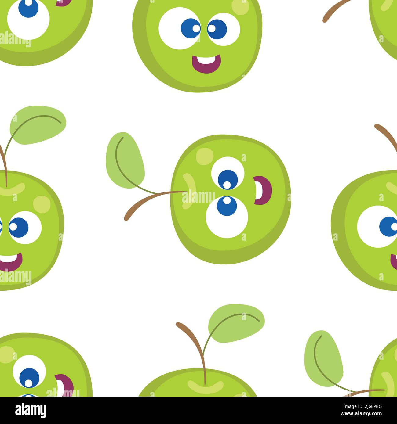 Fruit baby cartoon seamless pattern. Apple character with cute face ...