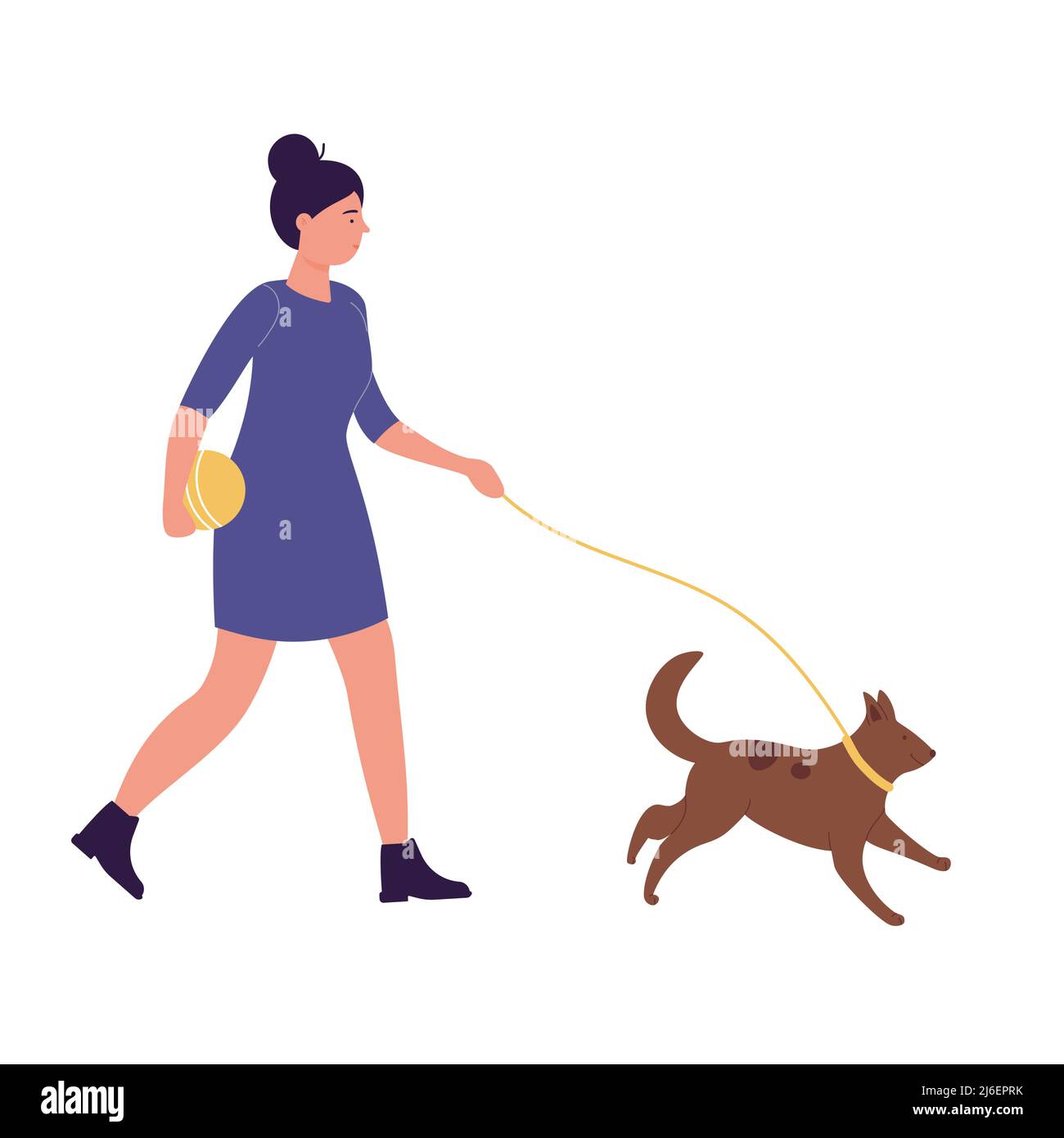 Illustration woman walking small dog Stock Vector Images - Alamy