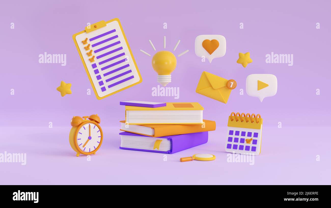 3d education concept poster for university and school. Stack of the ...