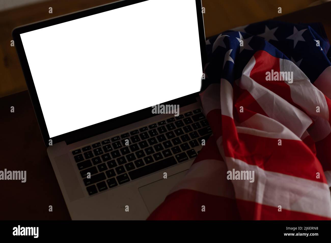 Flag of USA. laptop with blank screen Stock Photo - Alamy