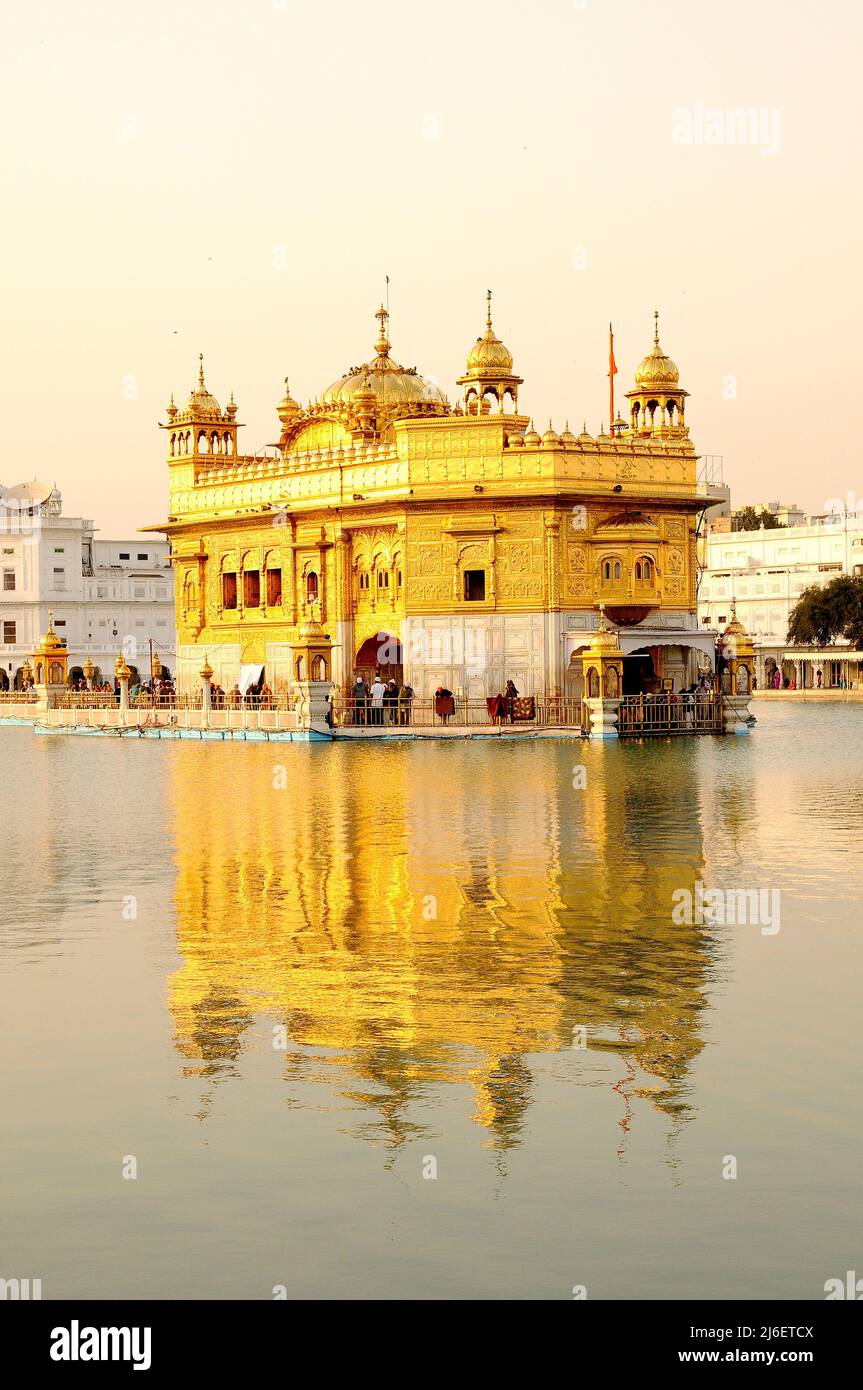 The golden temple of Sikh religion at sunset in Amritsar, Punjab, India ...