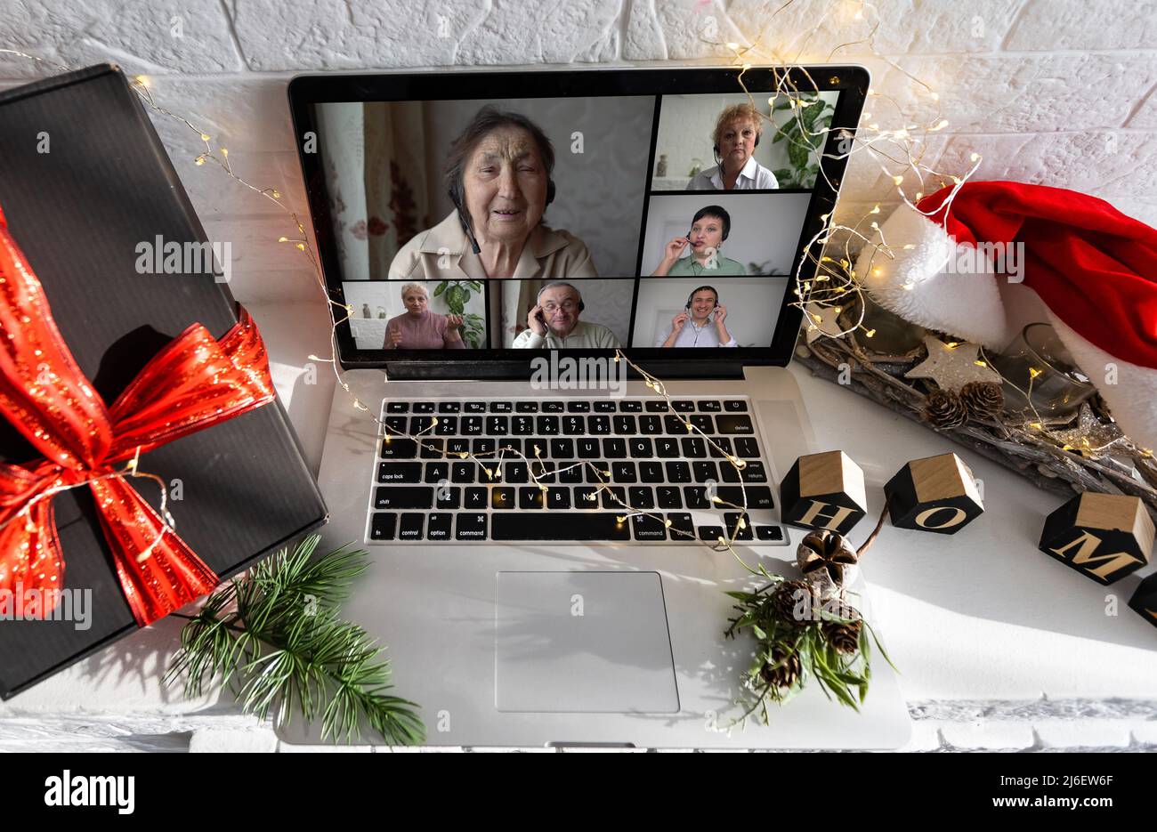 Remote Christmas video party. Family call celebrate New Year 2023 ...