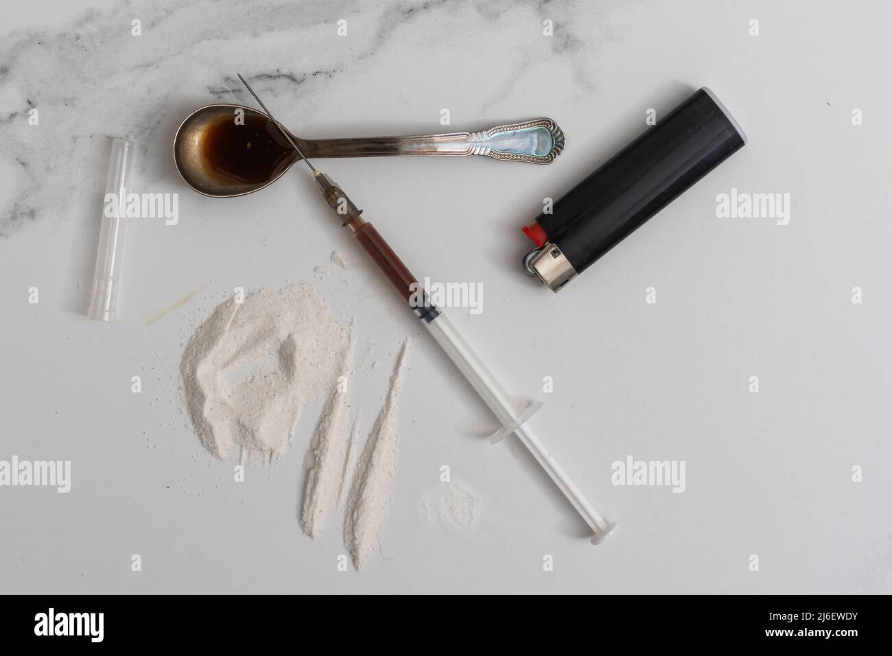 Drugs of various kinds and human skulls on the floor, Collection of ...