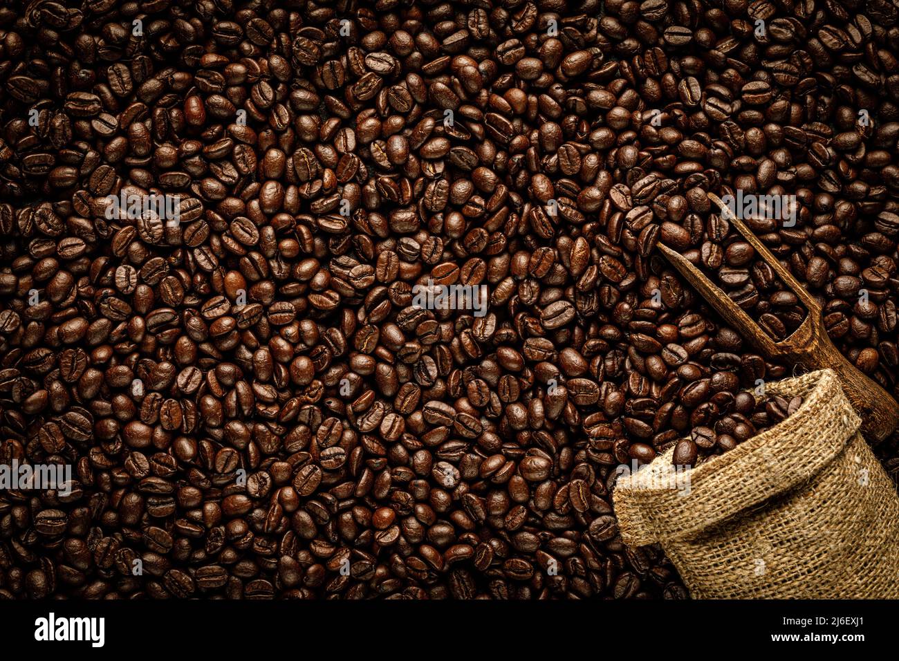 Coffee seamless background with overturned sack bag and spatula Stock ...