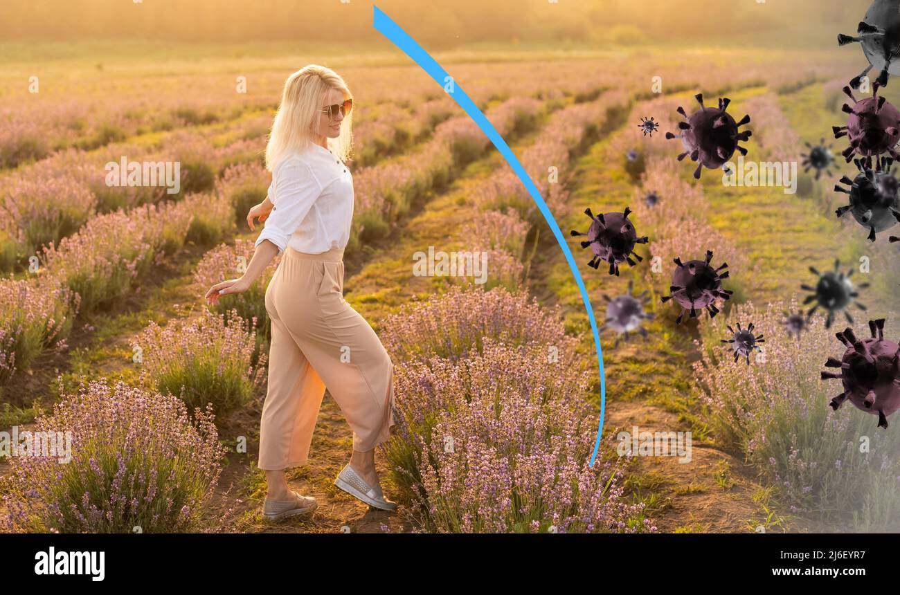 Stronger immunity - better disease resistance. Young woman surrounded ...