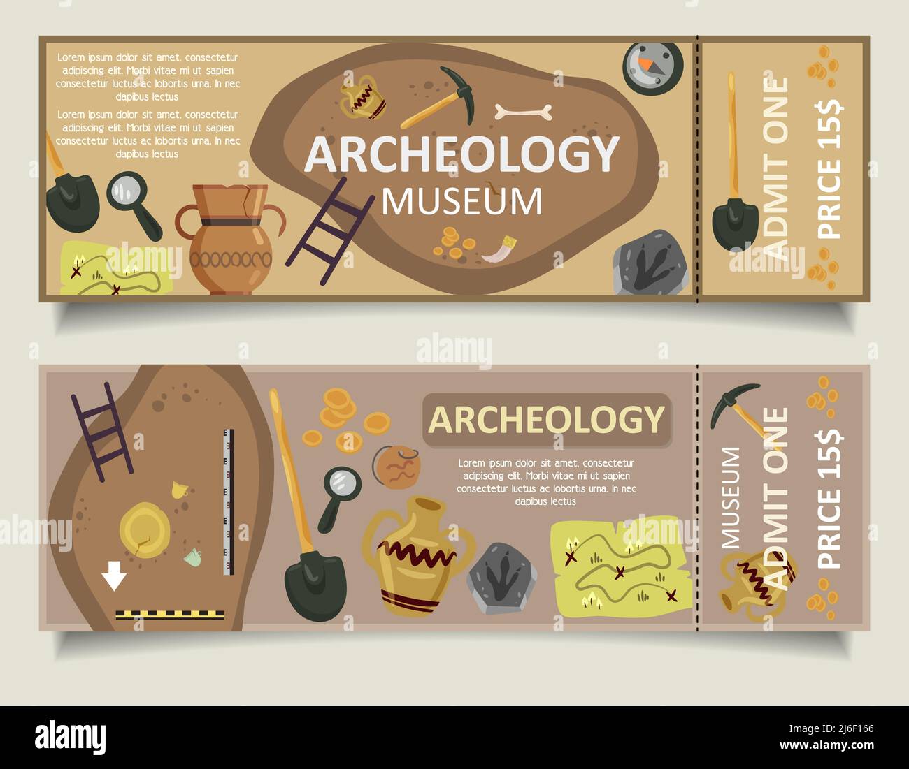 Archaeological museum ticket vector template set Stock Vector Image ...