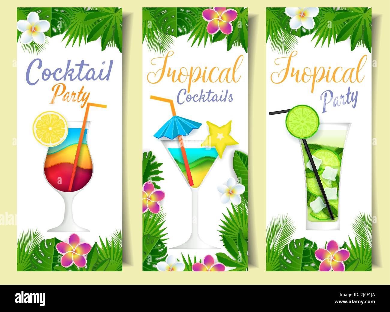 Vector paper cut cocktail summer drink banner set Stock Vector Image ...