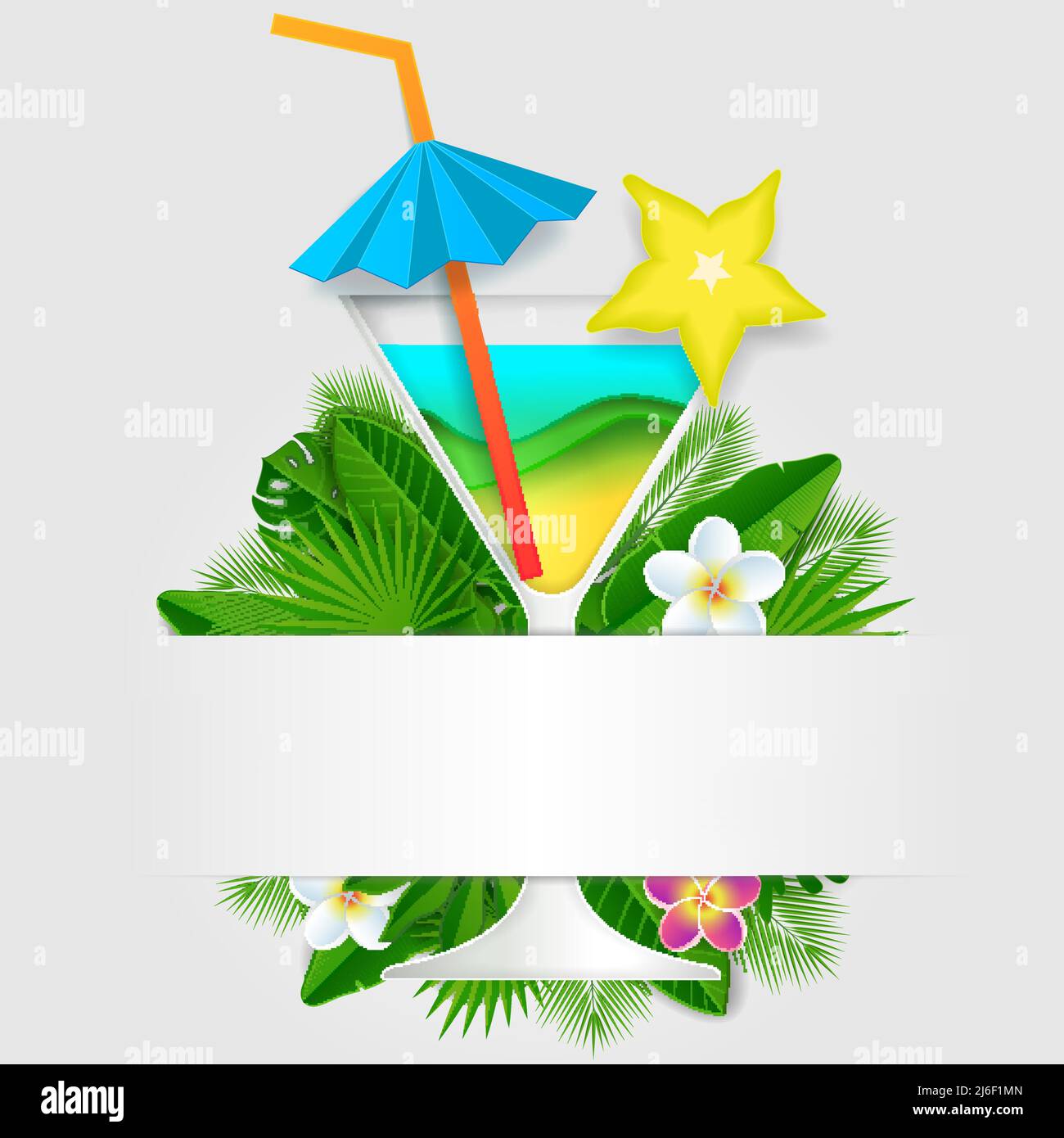 Tropical cocktail vector paper cut poster template Stock Vector Image ...