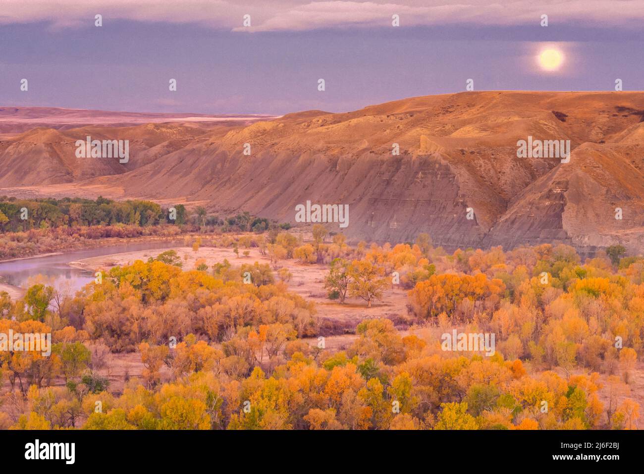 moon setting over the marias river valley in fall near shelby, montana ...