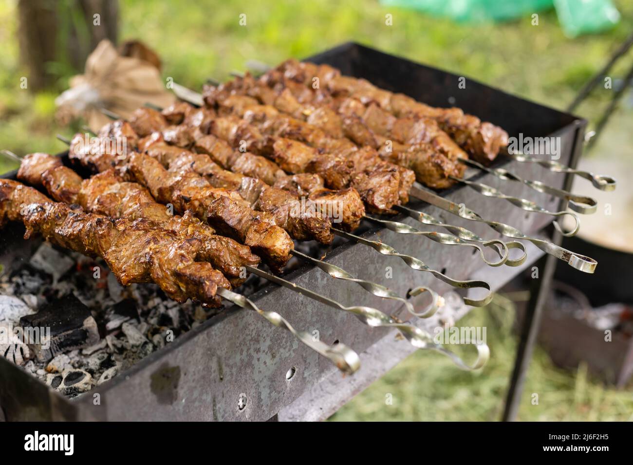 Diced meat barbecue pleasure. Turkish style Shish kebab Stock Photo - Alamy