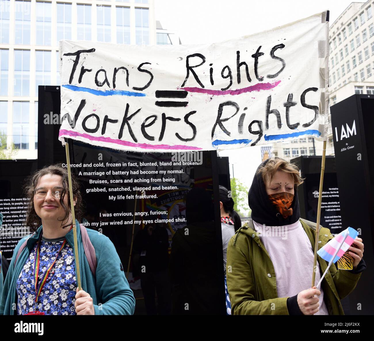 Manchester, UK, 1st May, 2022. People take part in Manchester Trades ...