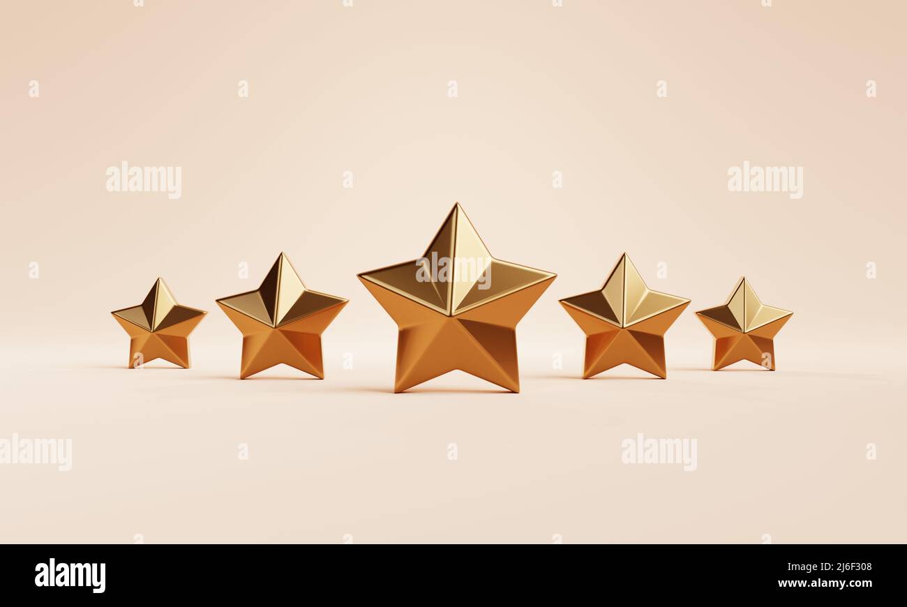 Five golden stars feedback rank vote on orange background. Opinion and ...