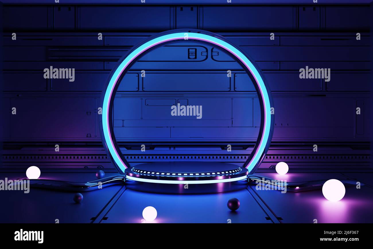 Inside spaceship laboratory interior architecture and empty podium for ...