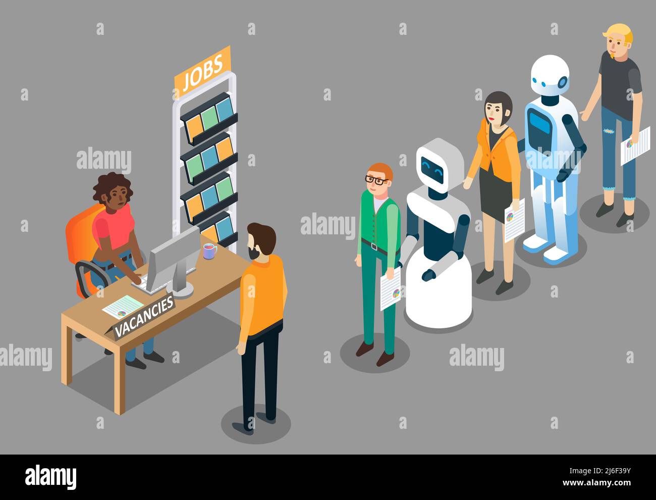 Robot jobs concept vector isometric illustration Stock Vector Image ...