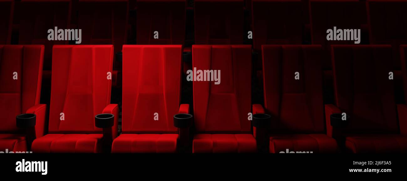Rows of red velvet seats watching movies in the cinema with spotlight ...