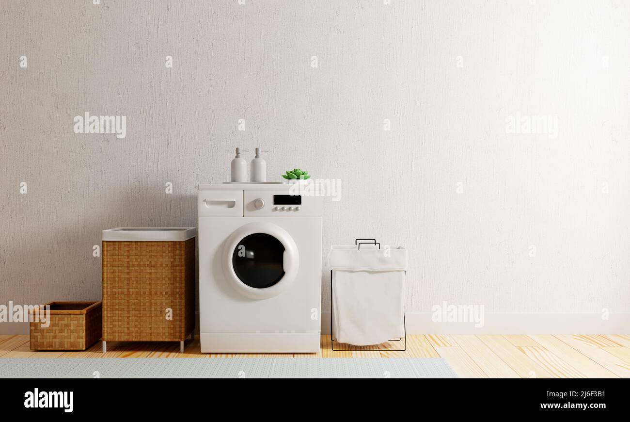 Washing machine in the kitchen with copy space. Laundry and interior ...