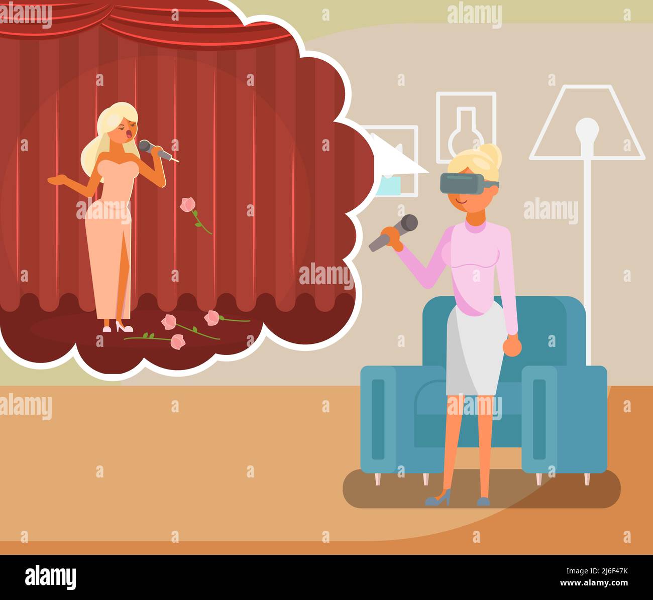 Virtual reality singing vector flat illustration Stock Vector Image ...