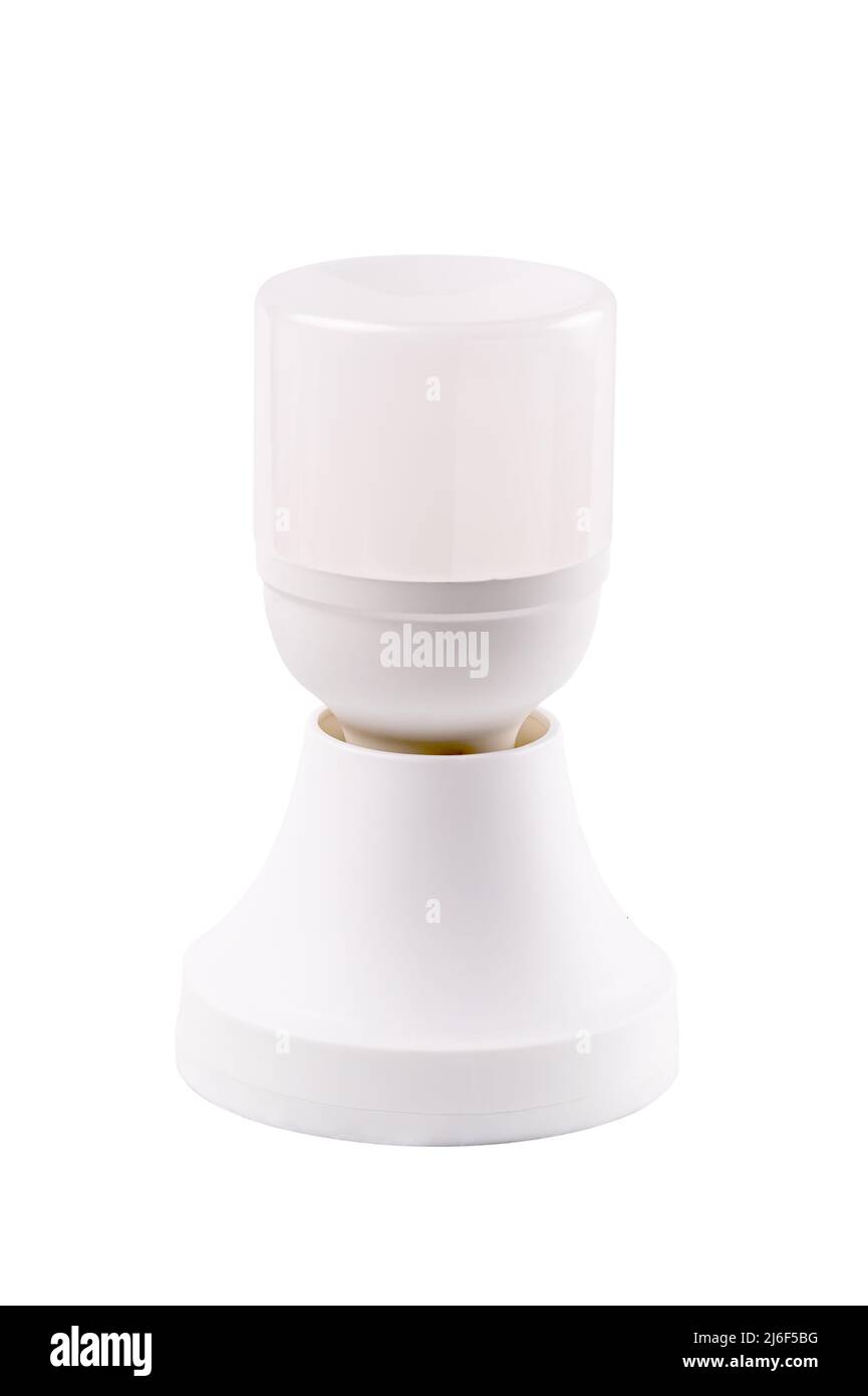 Daylight led lamp and white plastic socket isolated on white background ...