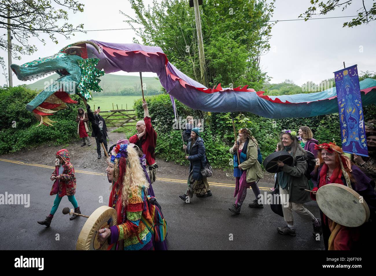 Beltane celebrations on May Day in Glastonbury as part of a pagan ...