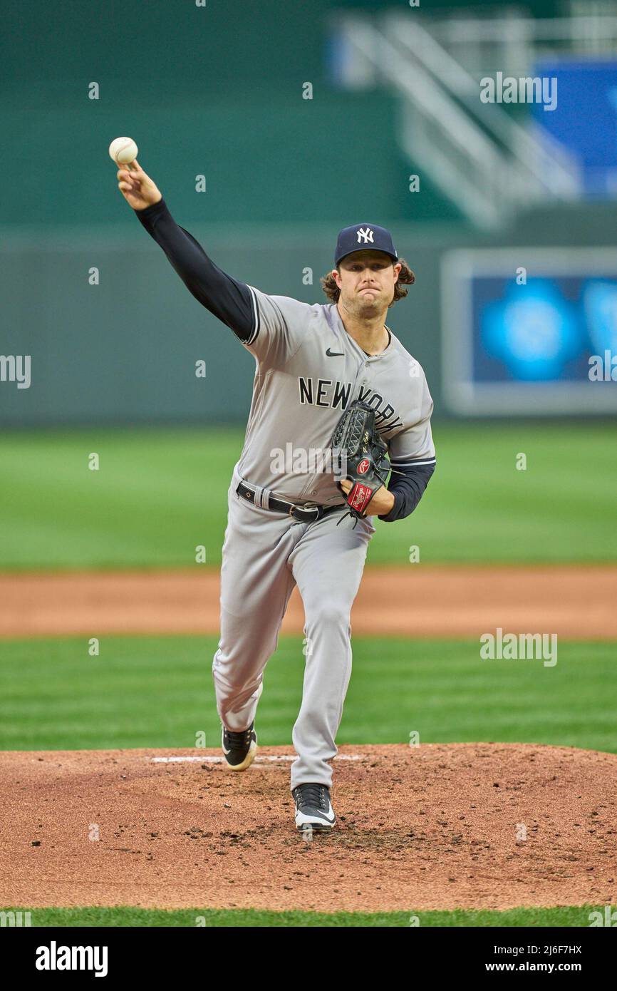 April 30 2022: New York pitcher Gerrit Cole (45) warming up during the ...