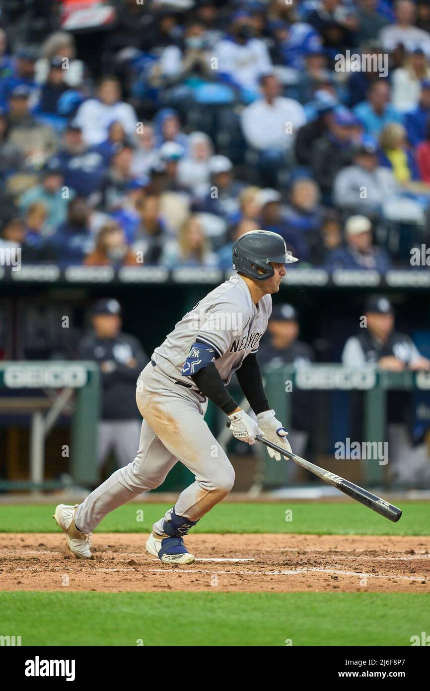 April 30 2022: New York left fielder Joey Gallo (13) gets a hit during ...