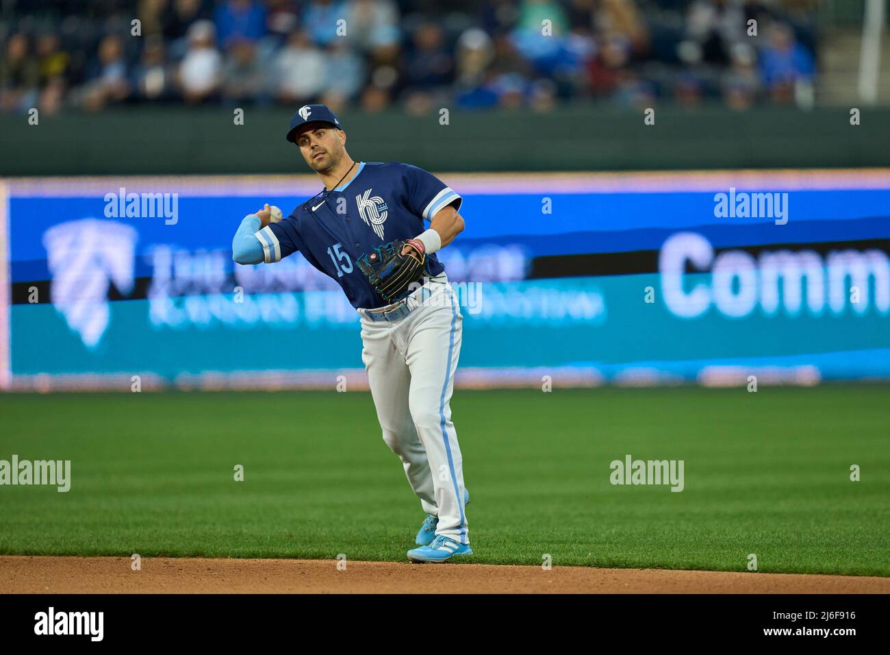 April 30 2022: Kansas City second baseman Whit Merrifield (15) makes a ...