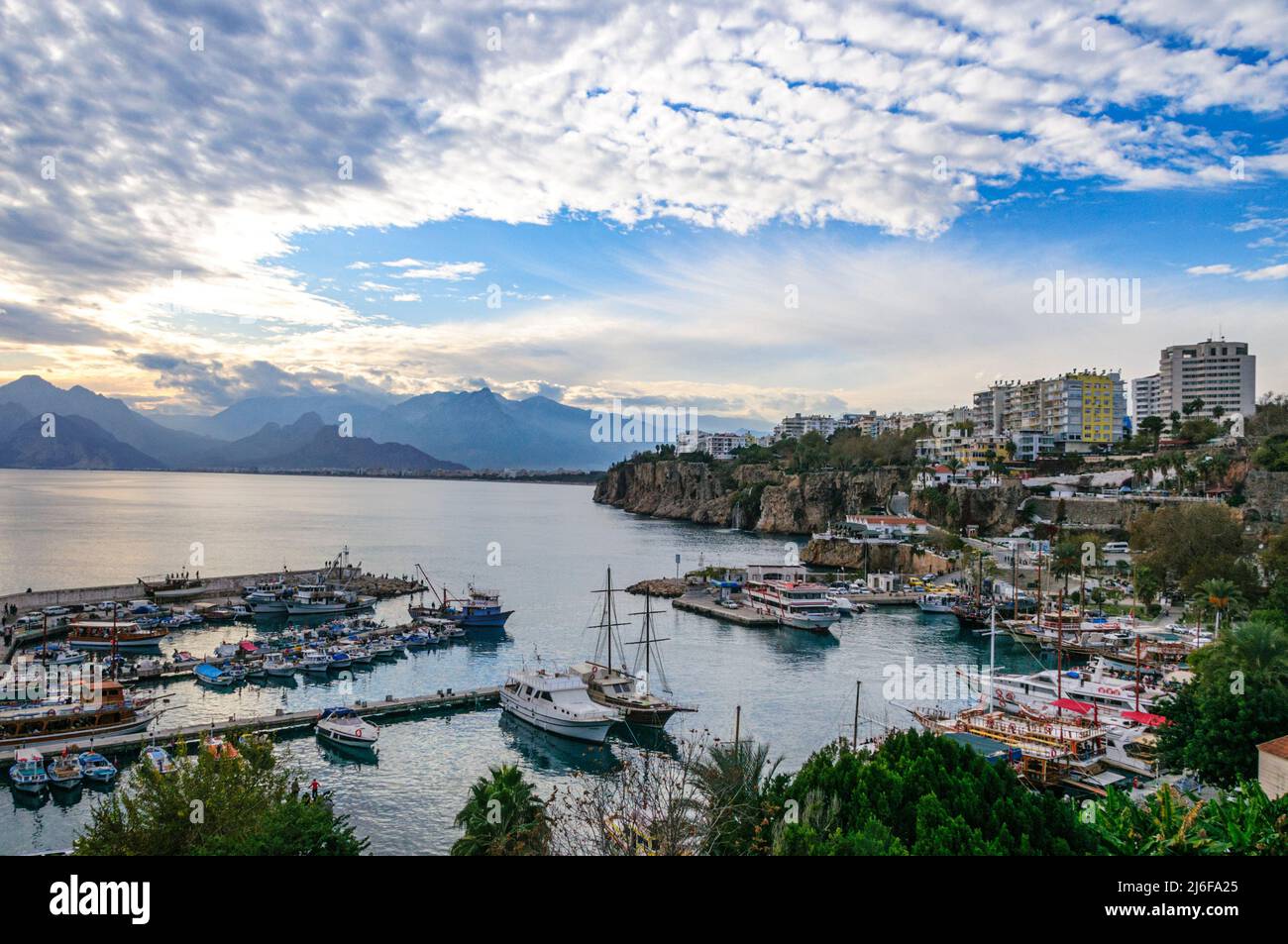 Romantic view of the idyllic harbour in front of the old town of ...