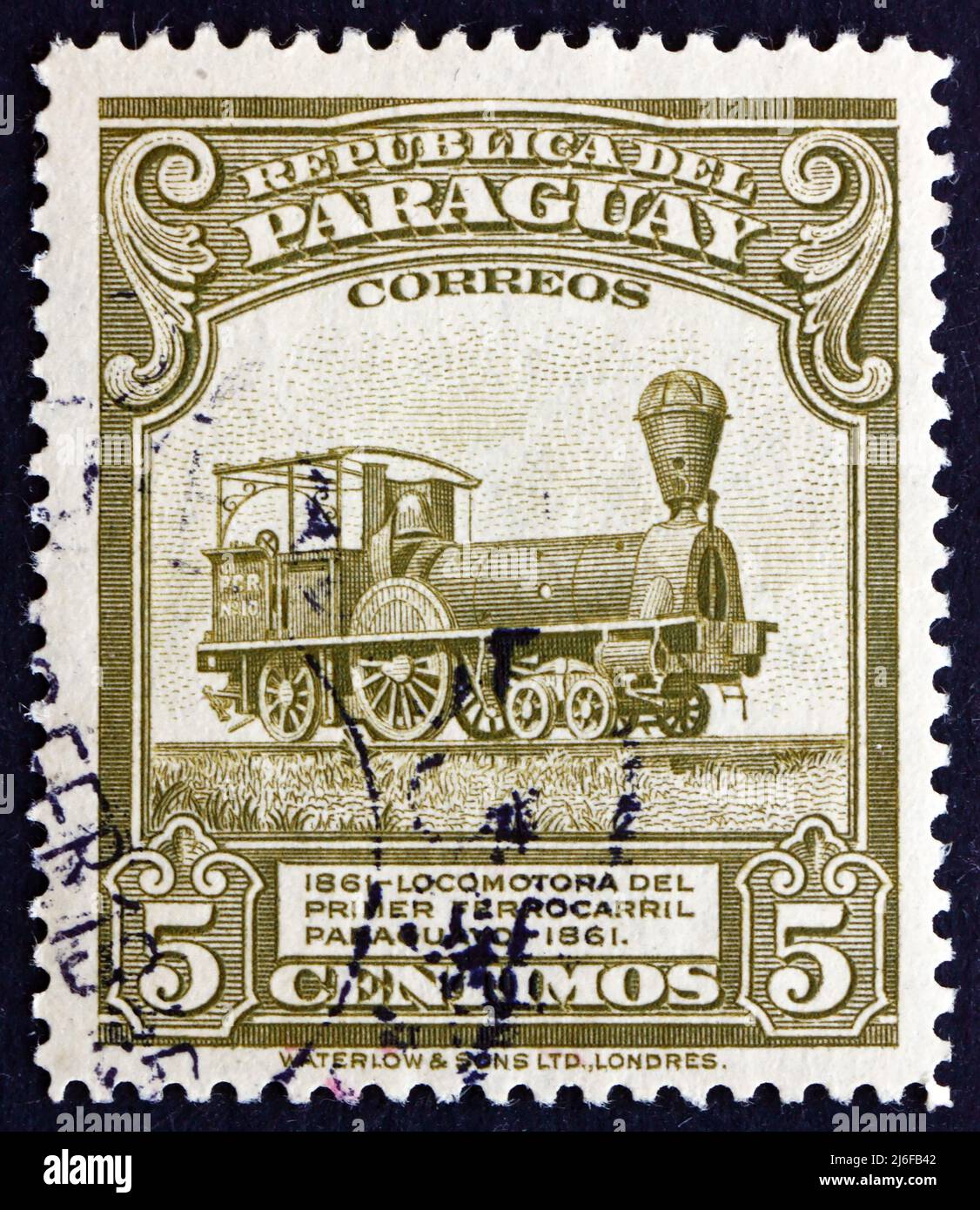 PARAGUAY - CIRCA 1944: a stamp printed in Paraguay shows Locomotive of ...