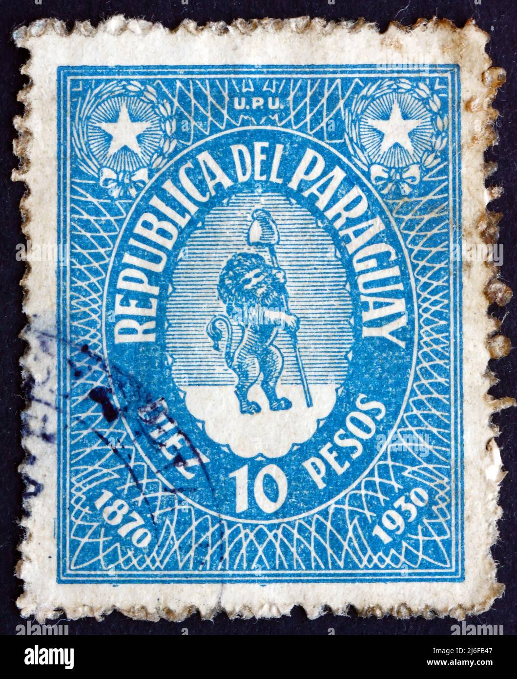 PARAGUAY - CIRCA 1939: a stamp printed in Paraguay shows Vigilant Lion ...