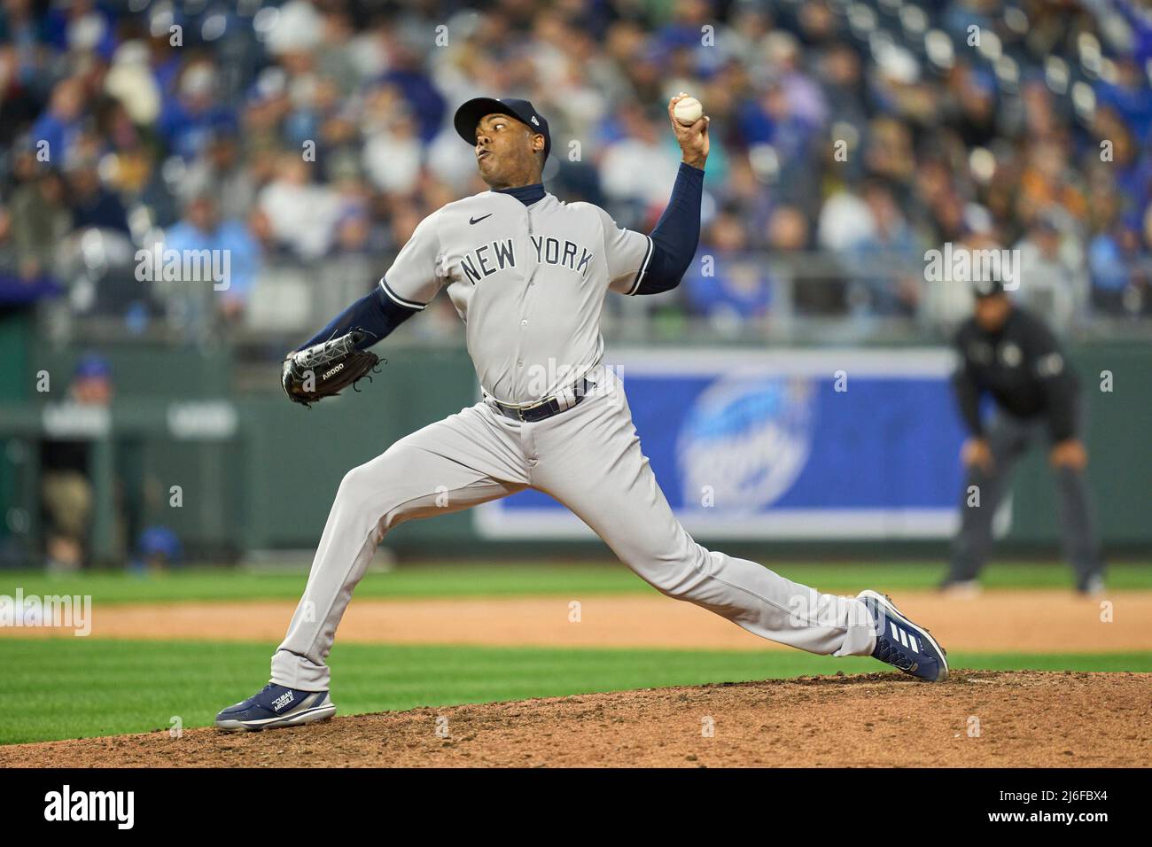 April 30 2022: New York pitcher Aroldis Chapman (31) throws a pitch ...
