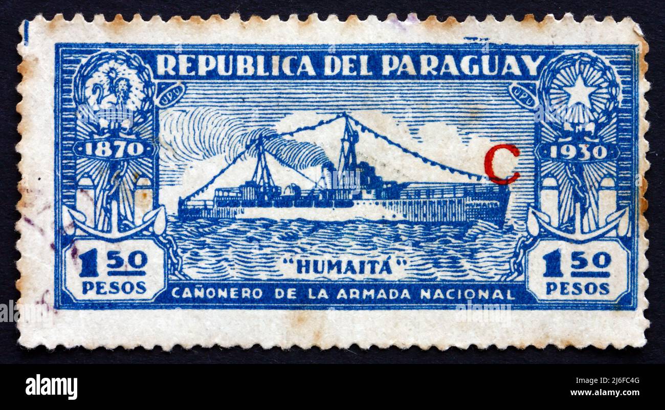 PARAGUAY - CIRCA 1936: a stamp printed in Paraguay shows Gunboat ...