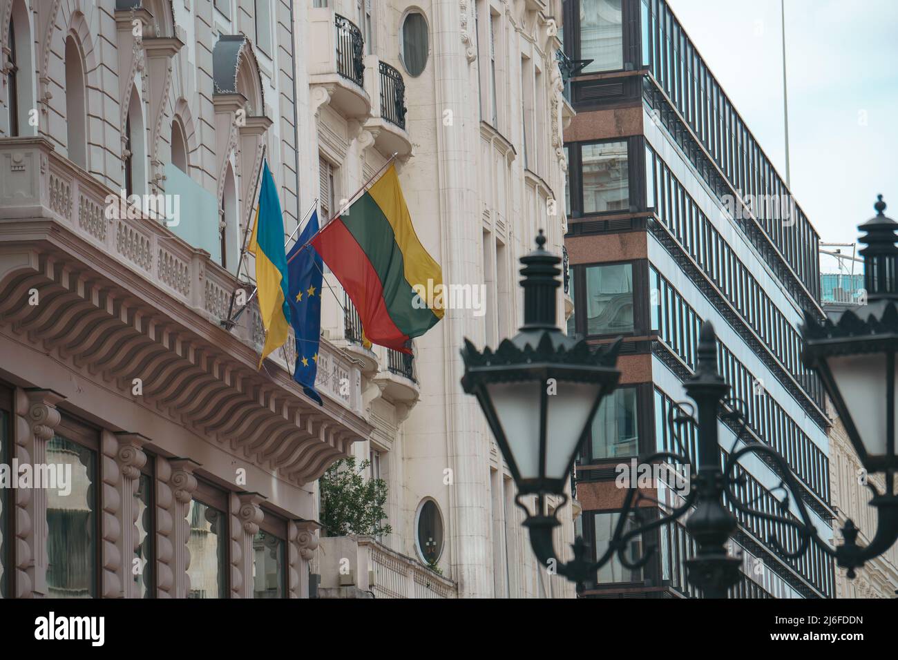 Budapest | Hungary - 2022.03.08: Ukrainian flags on the buildings of ...