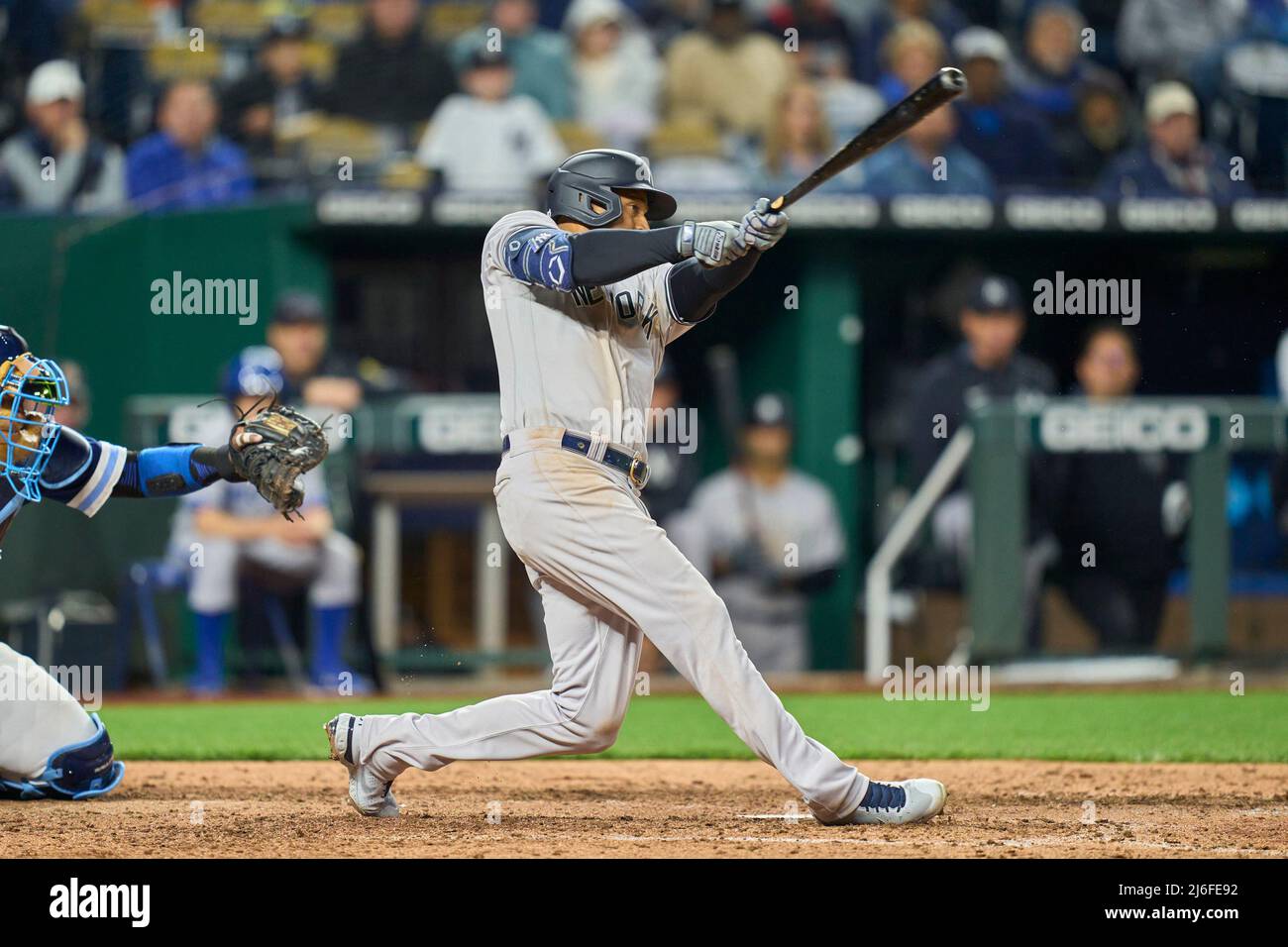 April 30 2022: New York center fielder Aaron Hicks (31) gets a hit ...