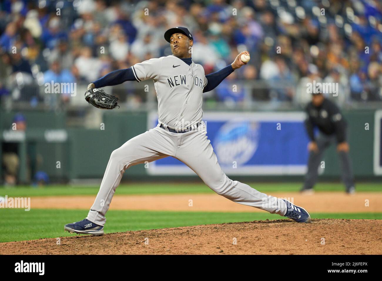 April 30 2022: New York pitcher Aroldis Chapman (31) throws a pitch ...