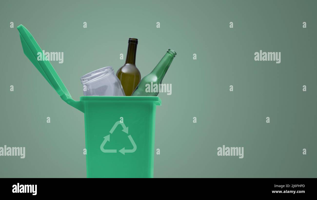Garbage can full of glass waste, recycling and separate waste ...