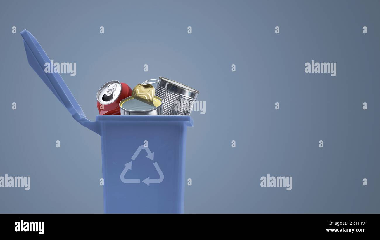 Garbage can full of metal waste, recycling and separate waste ...