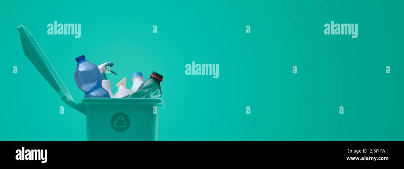 Recycling bin full of plastic waste, separate waste collection concept ...