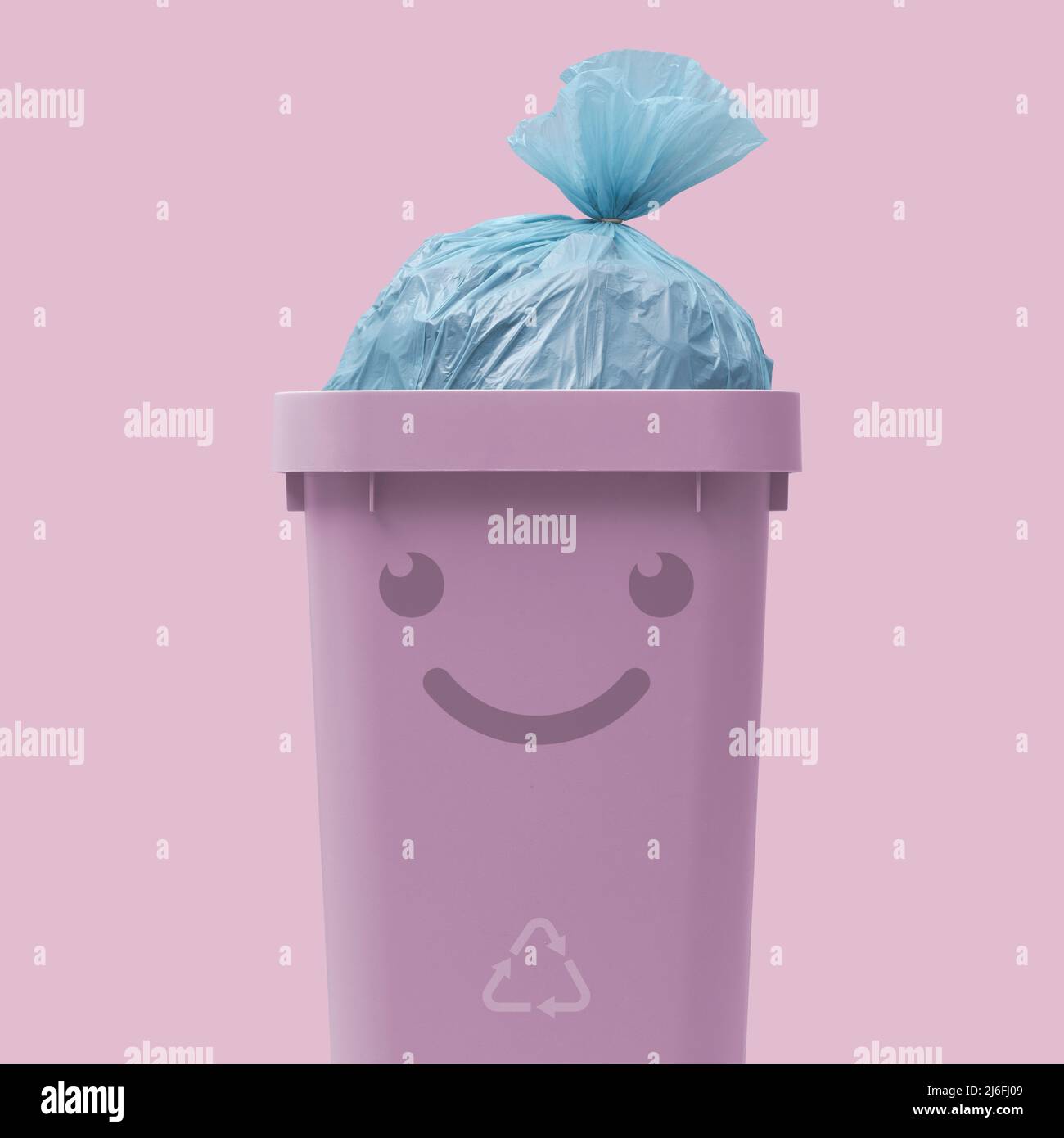 Cute smiling waste bin with garbage bag, waste disposal and recycling ...