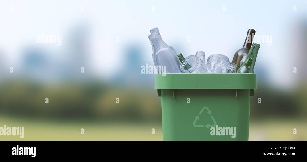 Garbage can full of glass waste, recycling and separate waste ...