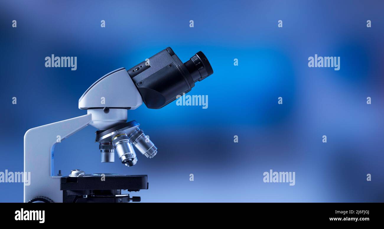 Professional laboratory microscope close up, science and medical ...