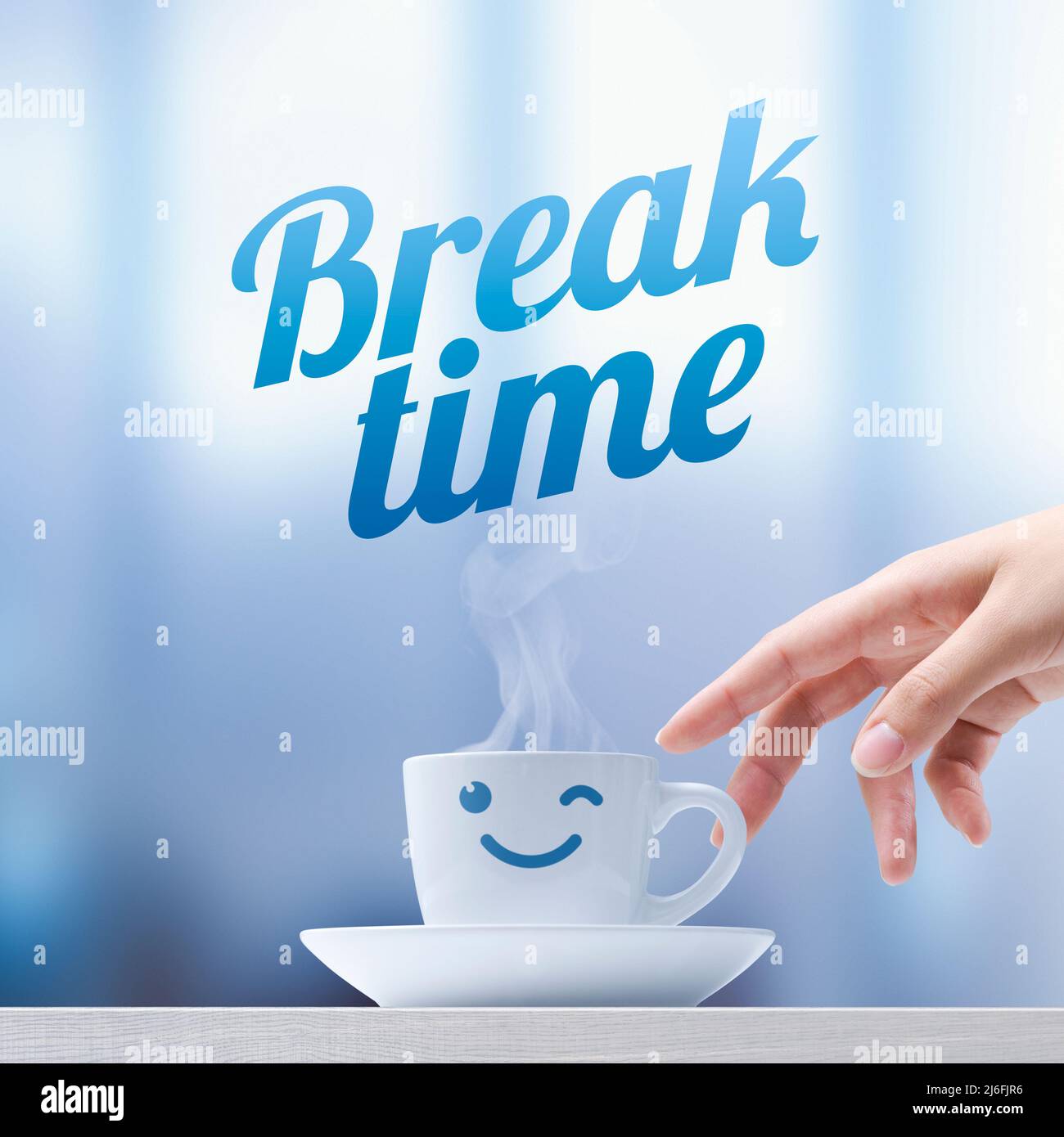 It's coffee break time with cute smiling character cup Stock Photo - Alamy