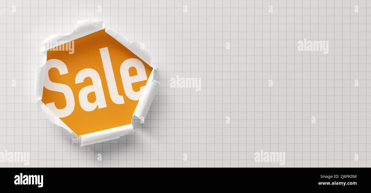 Sale text in a torn paper hole and blank copy space, promotional sales ...