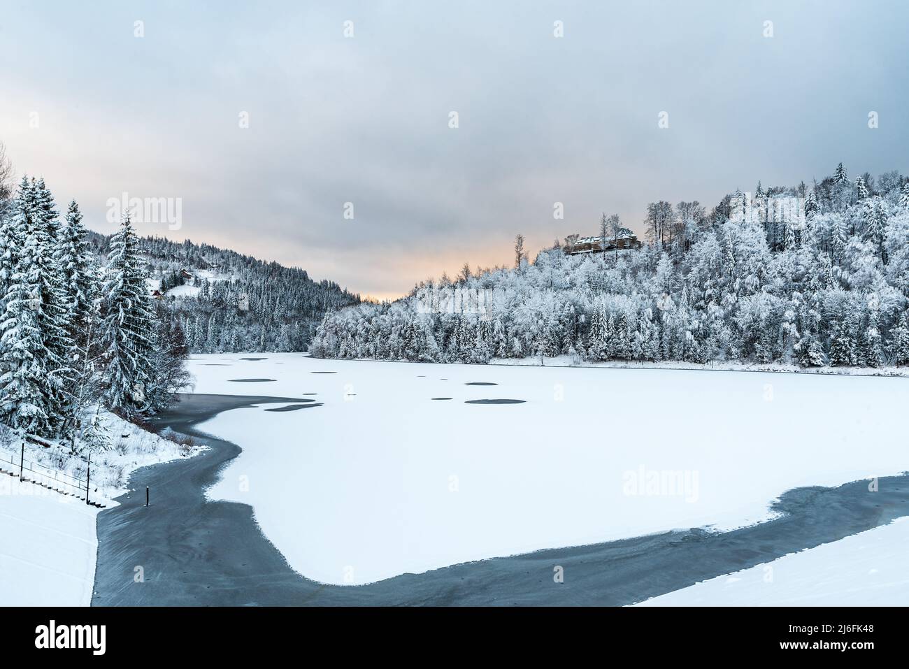 Jezioro Czernianskie dam on Wisla river in winter Beskid Slaski ...