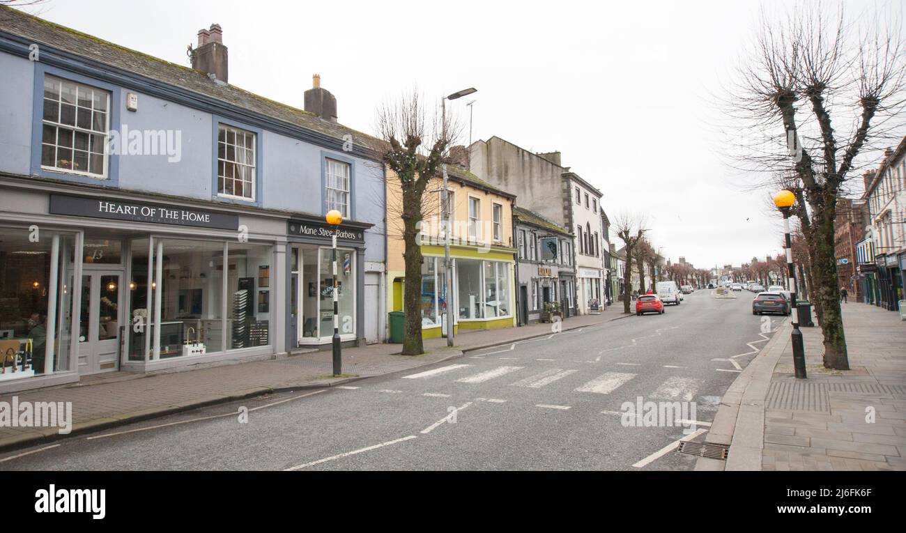 Views along Main Street in Cockermouth, Cumbria in the UK Stock Photo ...