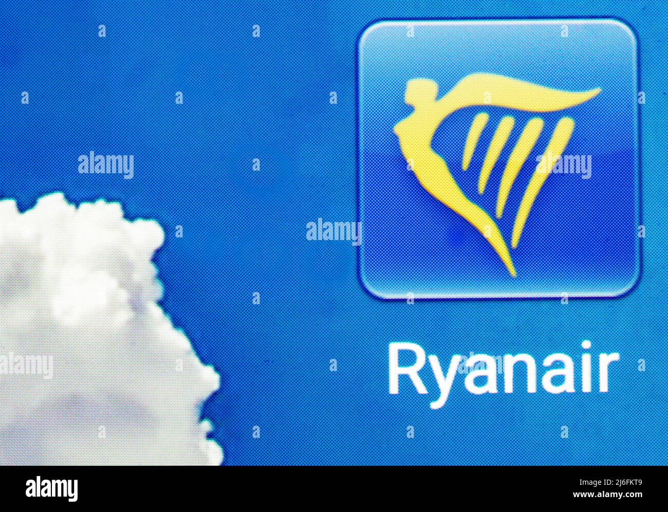 In this photo illustration, the Ryanair logo is displayed on a ...